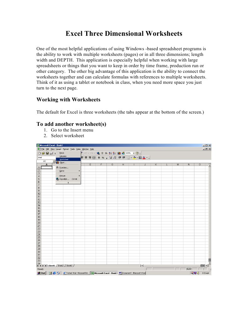 Excel Three Dimensional Worksheets | Spreadsheet | Worksheet