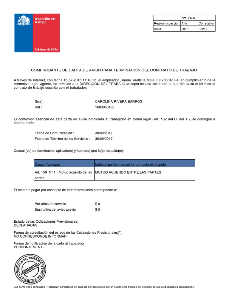 Carta Termino Contrato | PDF