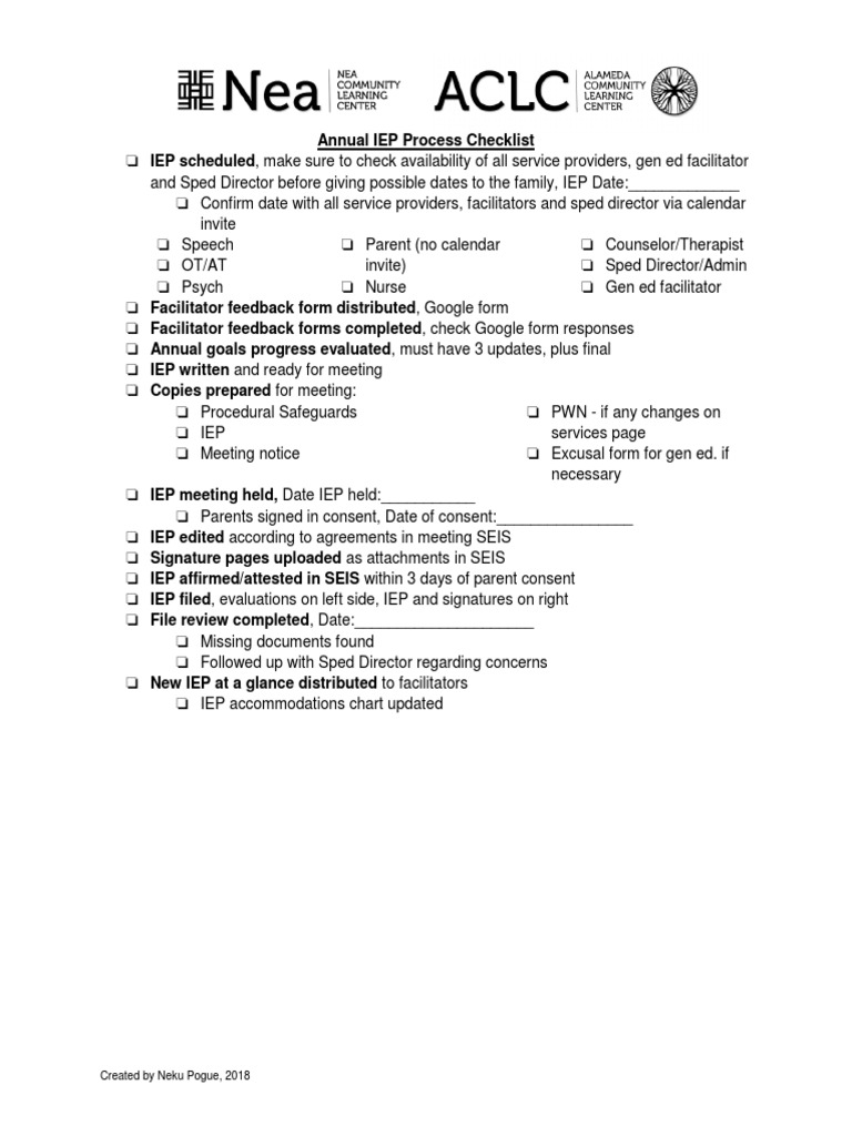 Annual Iep Process Checklist | PDF | Individualized Education Program ...