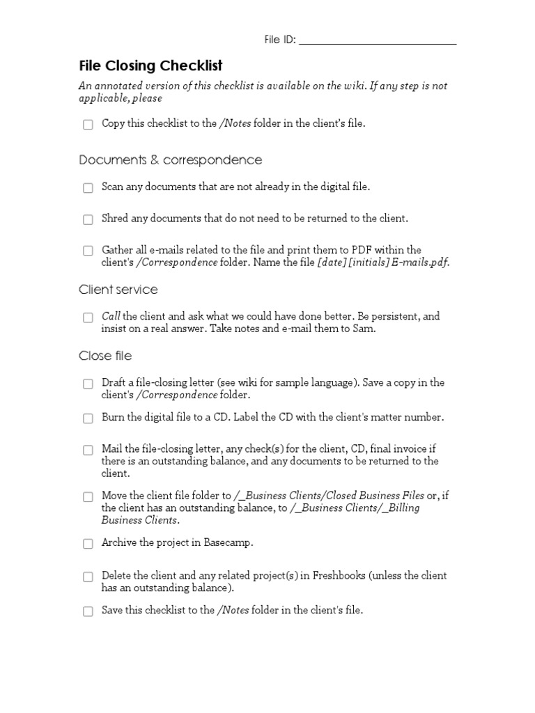 File Closing Checklist | PDF