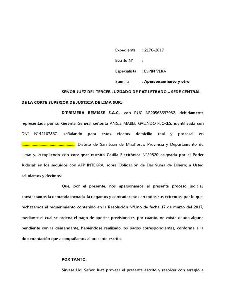 Apersonamiento Y Designación De Abogado Ley Procesal Lima
