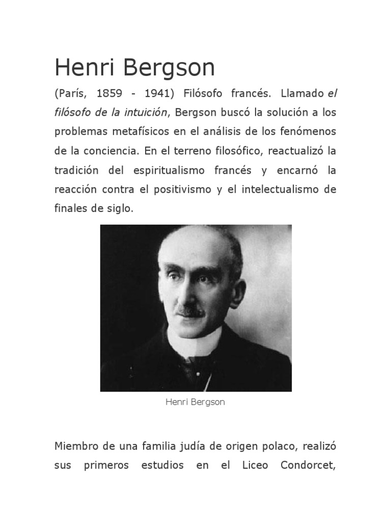 Biografia de Henri Bergson | Henri Bergson | Vida