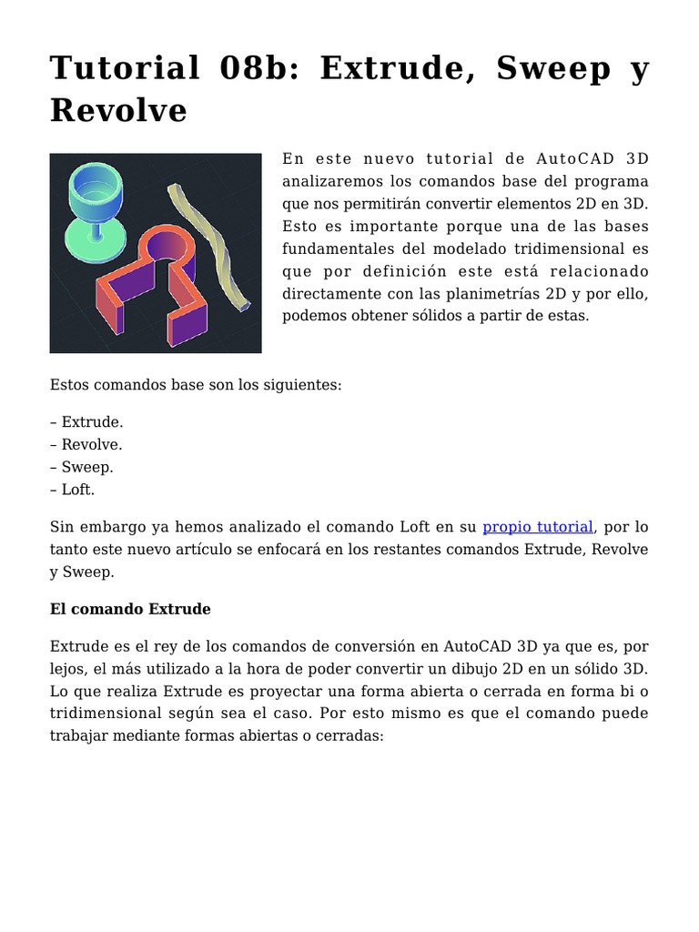 Tutorial 08b - Extrude, Sweep y Revolve | PDF | Sistema de coordenadas ...