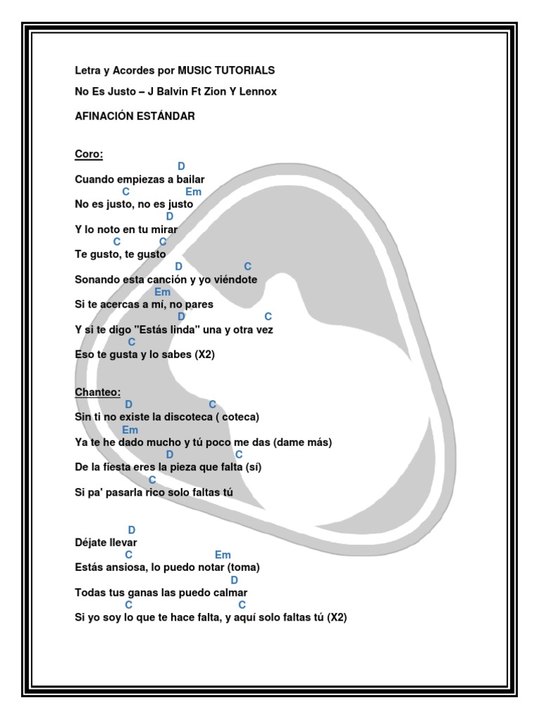 No Es Justo J Balvin Zion y Lennox Letra y Acordes Por MUSICTUTORIALS ...