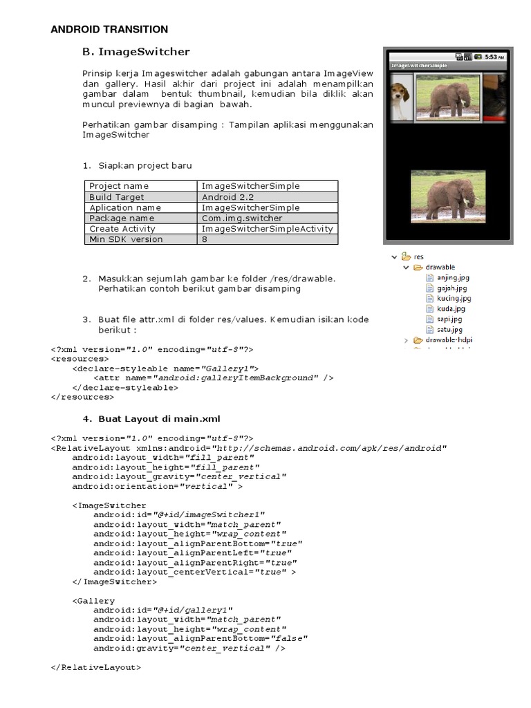 Android Transition B. Imageswitcher: 4. Buat Layout Di Main - XML | PDF