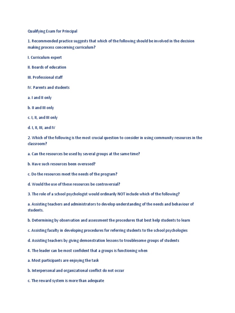Principal Qualifying Exam Sample Questions | PDF | Strategic Management ...