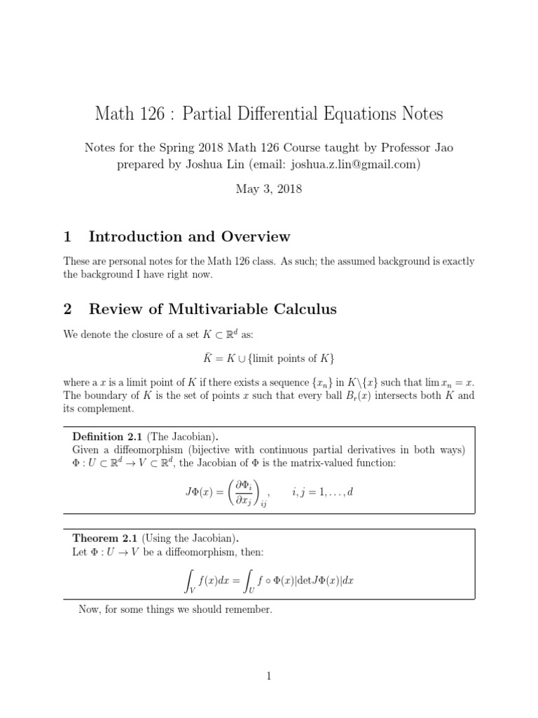 Partial Differential Equations Notes | PDF | Distribution (Mathematics ...