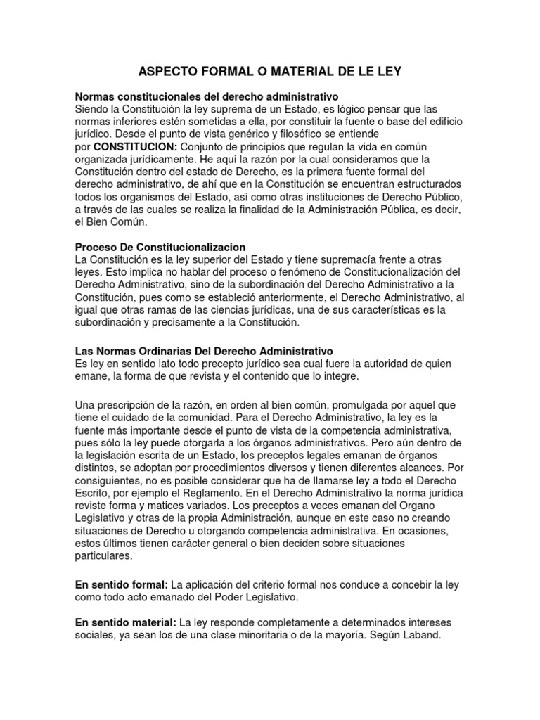 Aspecto Formal o Material de Le Ley | PDF | Ley administrativa ...
