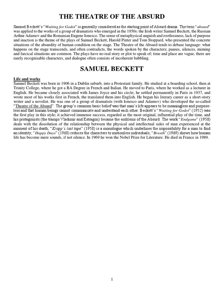 The Theatre of The Absurd: Life and Works | PDF | Samuel Beckett | Works