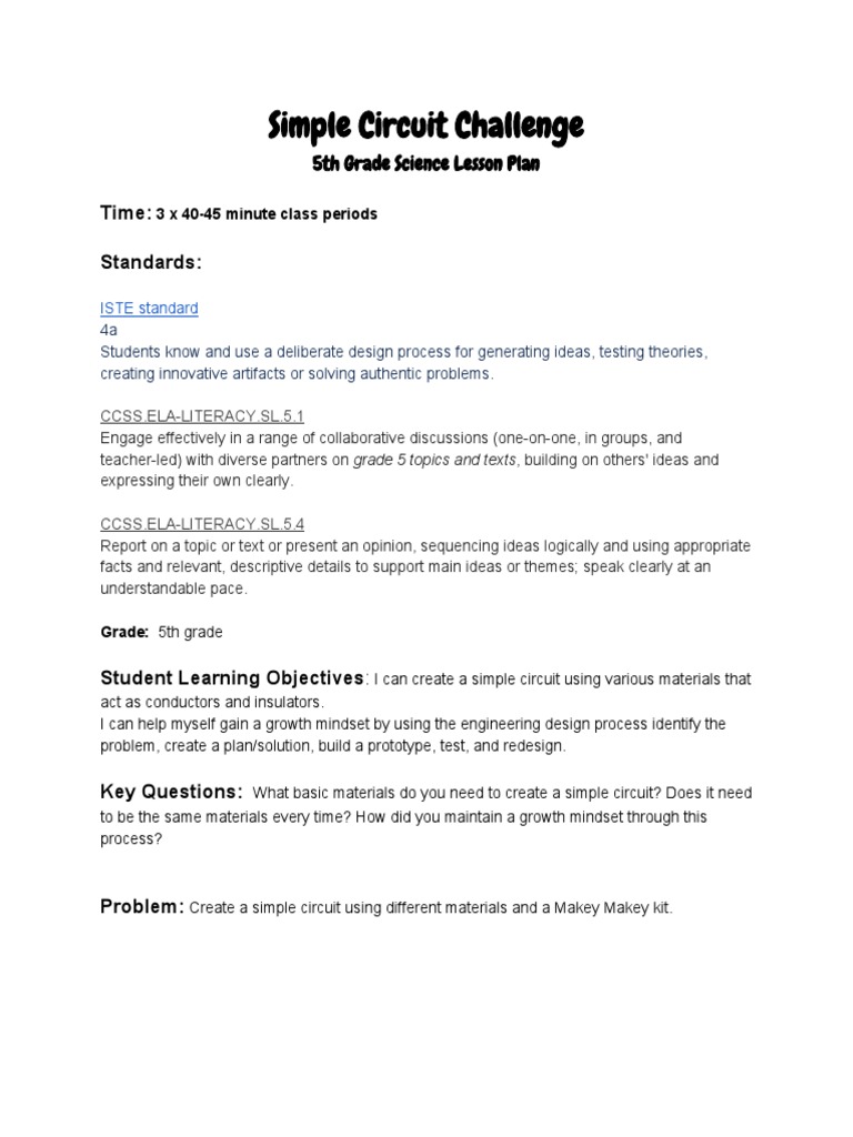 Simple Circuit Lesson Plan | PDF | Project Based Learning | Design
