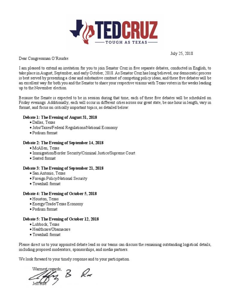 Cruz Debate Letter | PDF