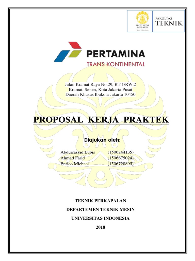 Proposal Kerja Praktek PT Pertamina Trans Kontinental | PDF