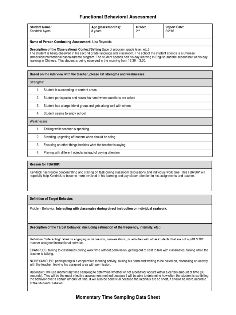 Reynolds Fba-Bip | PDF | Teachers | Classroom