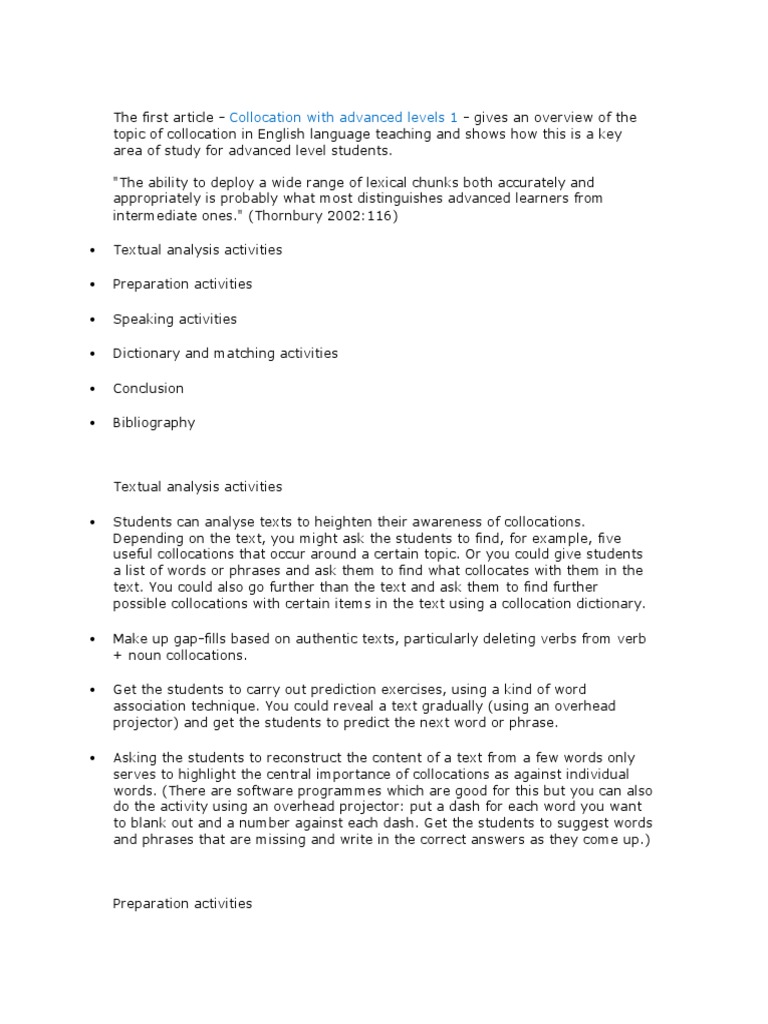 Collocation Lesson Plan Important | PDF | Adjective | Verb