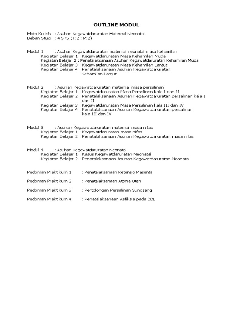Contoh Outline Modul | PDF