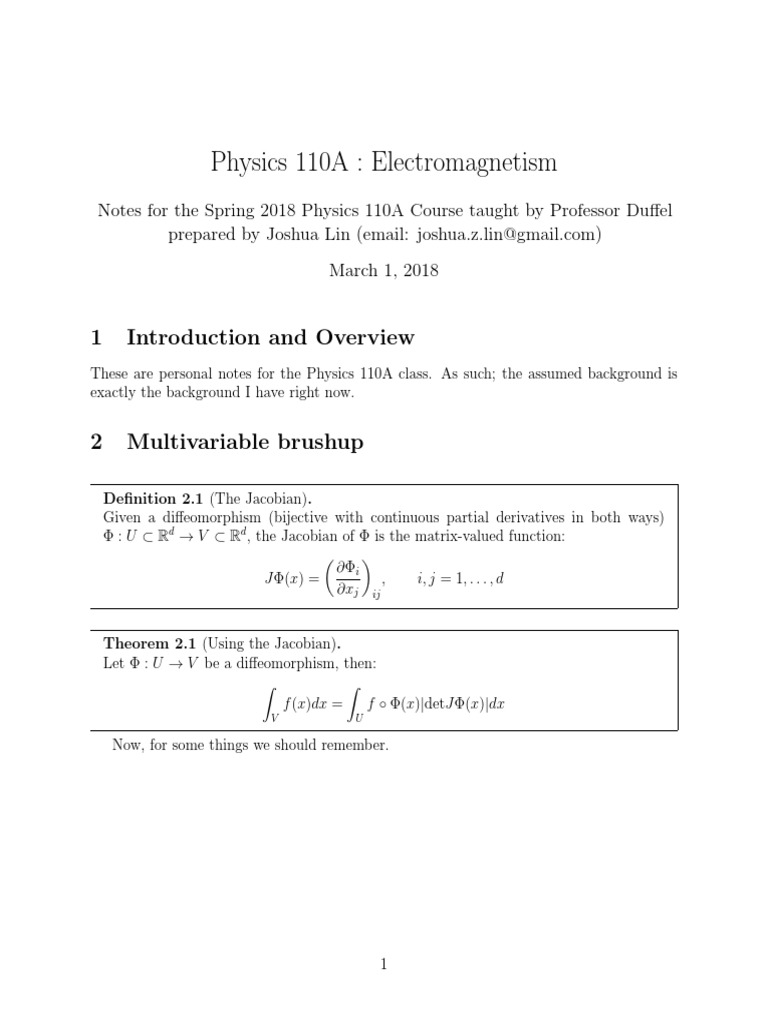 Physics 110A: Electromagnetism: 1 Introduction and Overview | PDF | Mathematical Analysis ...