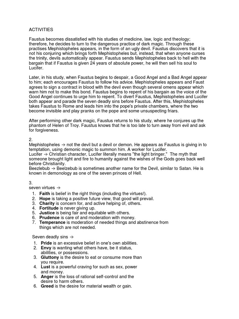 Faustus Activities | PDF | Faust | Seven Deadly Sins