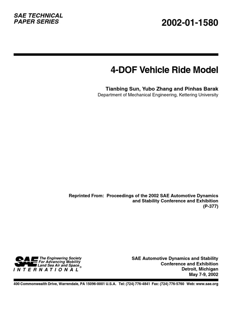 4-Dof Vehicle Ride Model | PDF | Copyright | Publishing