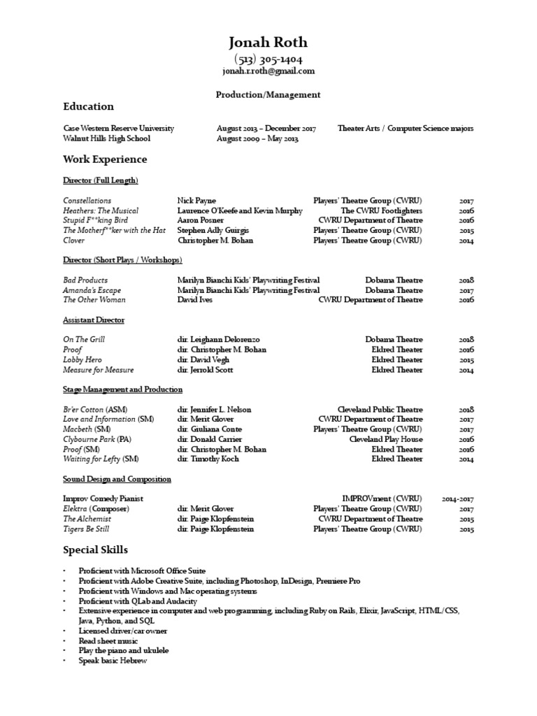 Jonah Roth: Education | PDF | Software | Theatre