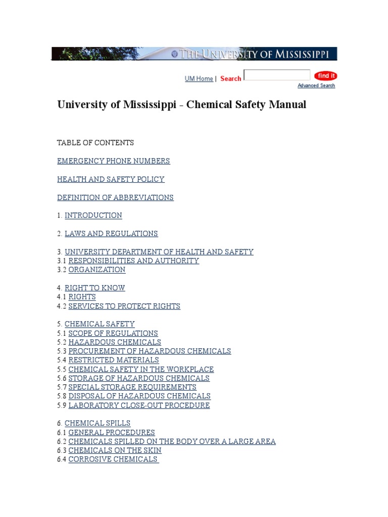 Sample Chemical Safety Manual | PDF | Refrigerator | Dangerous Goods