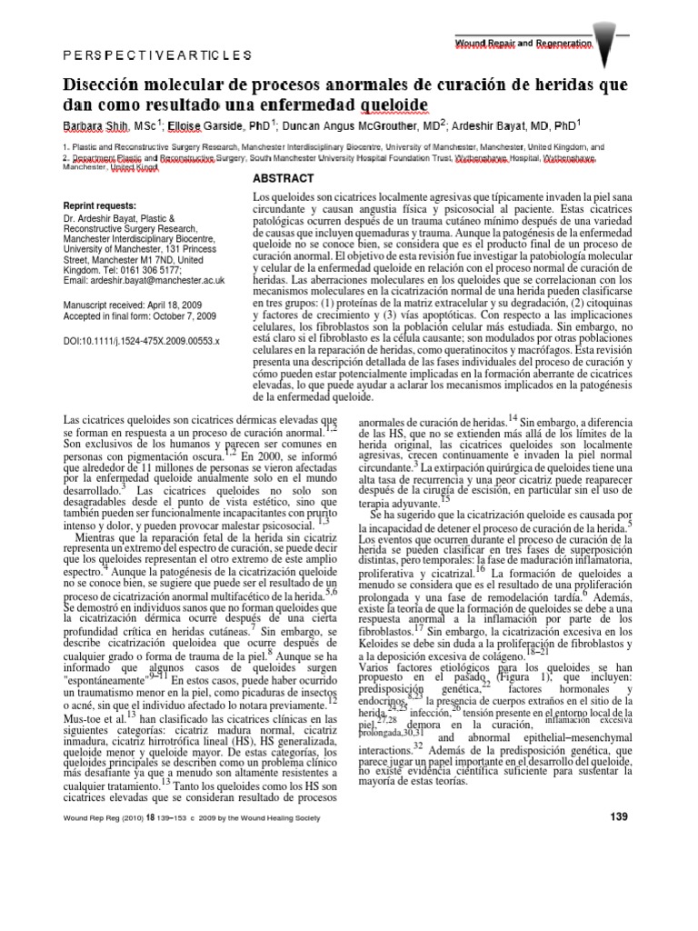 Disección Molecular de Procesos Anormales de Curación de Heridas Que ...