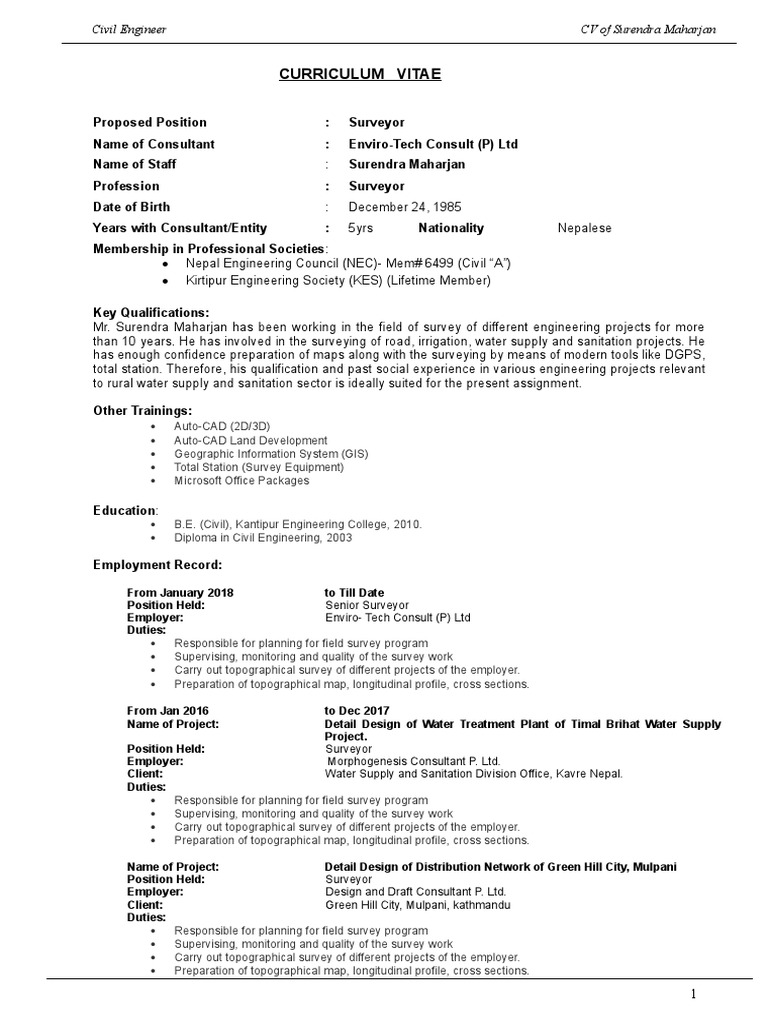Surendra Maharjan: Surveyor CV | PDF | Surveying | Topography