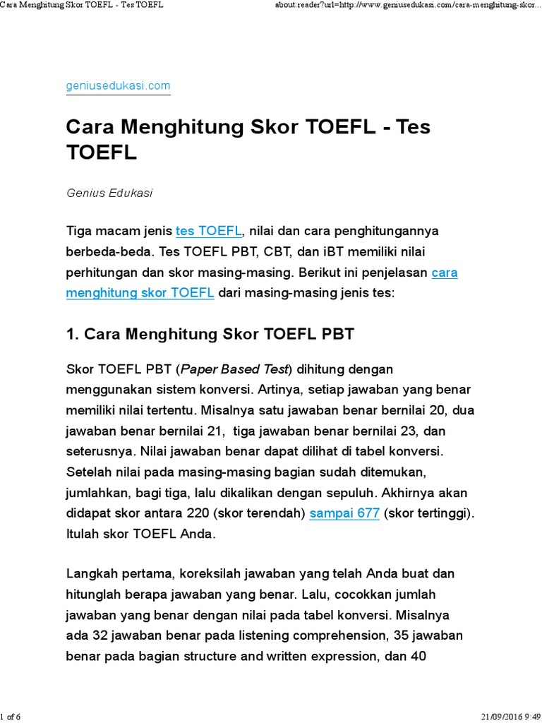 Cara Menghitung Skor TOEFL - Tes TOEFL | PDF