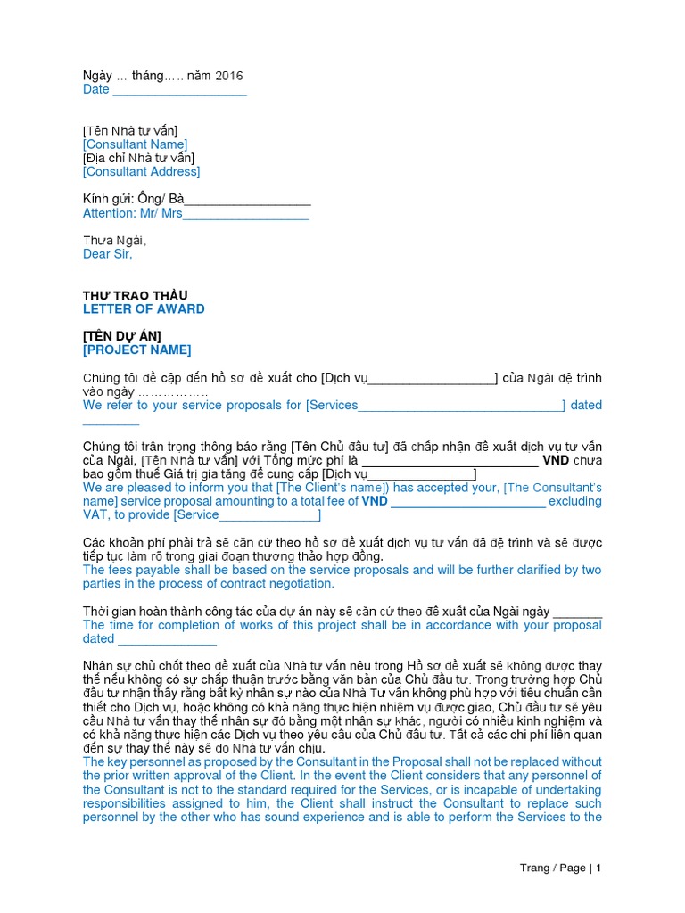 161130 - LOA - Template for Reference