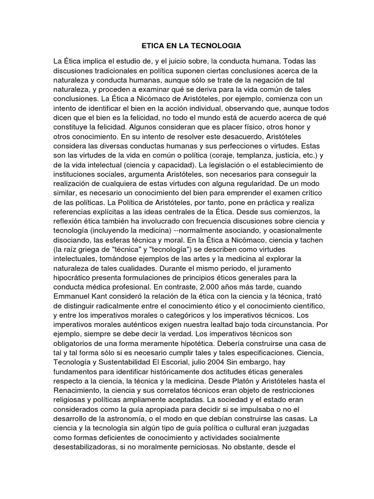 Etica en La Tecnologia | PDF | Science | Aristóteles