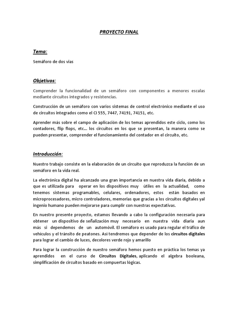 Proyecto Semaforo | PDF | Semáforo | Circuito integrado