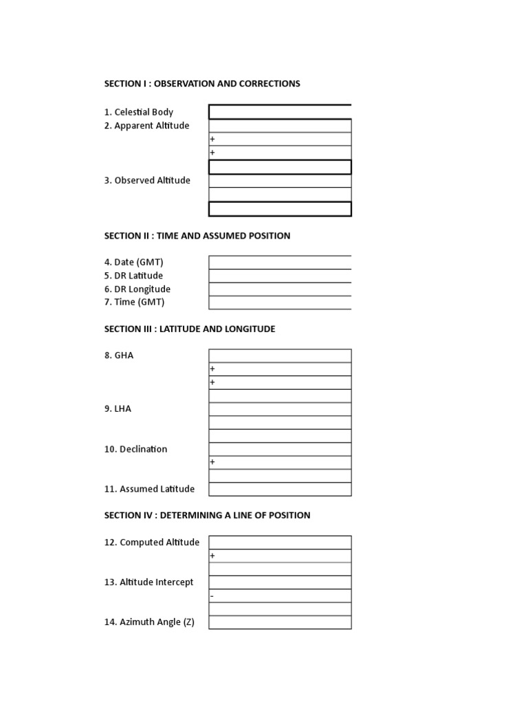 Sight Reduction Form | Download Free PDF | Navigation | Geography