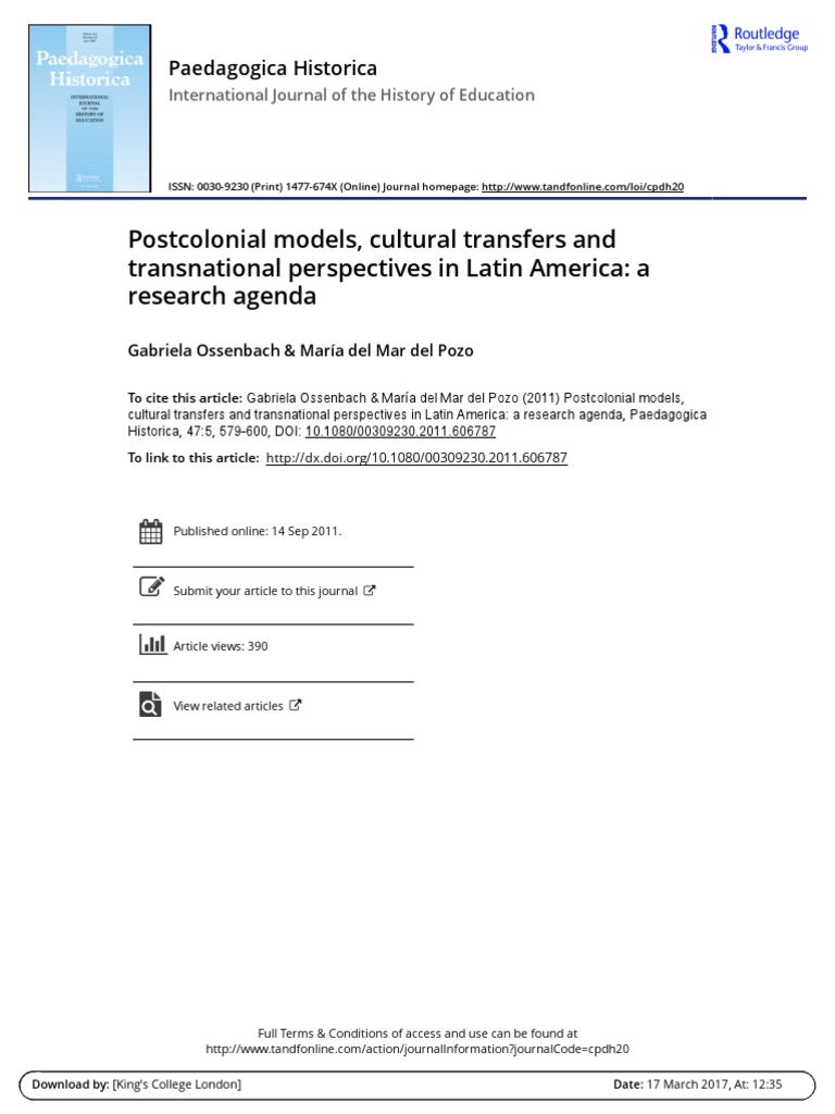 Postcolonial Models Cultural Transfers and Transnational Perspectives ...