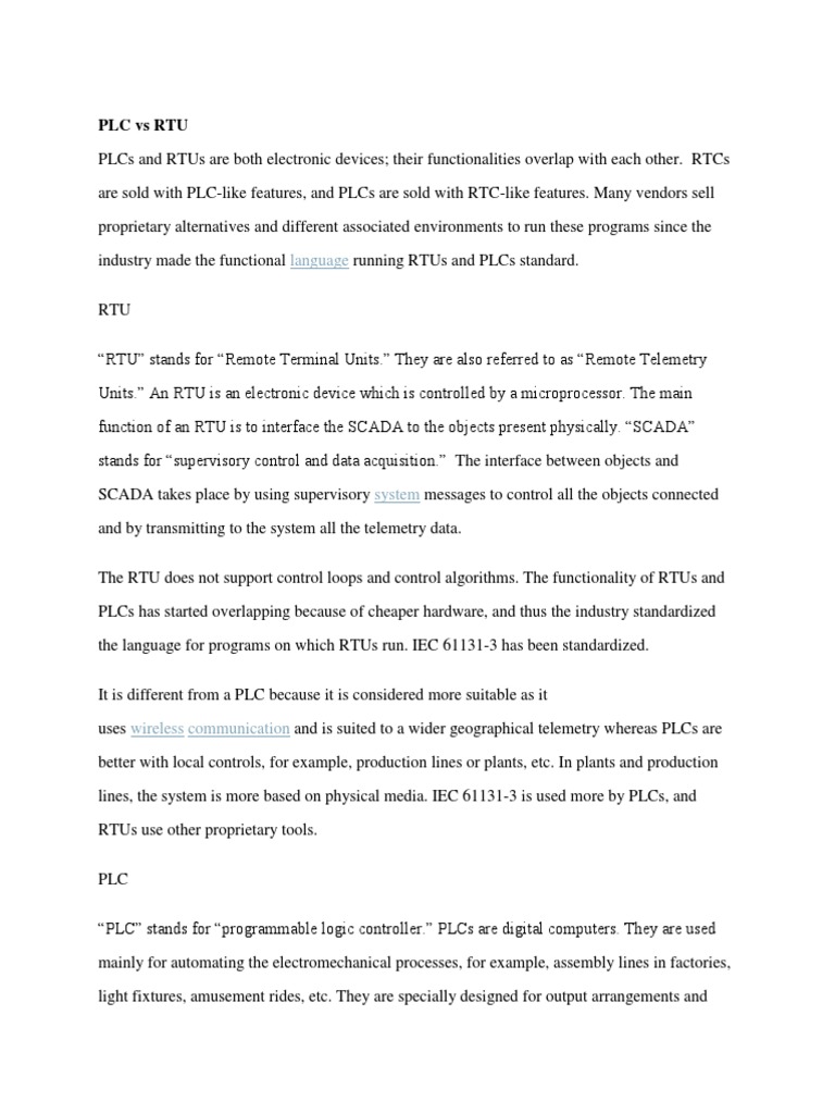 PLC Vs Rtu: Language | PDF | Programmable Logic Controller | Scada