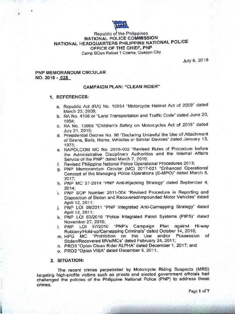 PNP Oplan "Clean Rider" | PDF