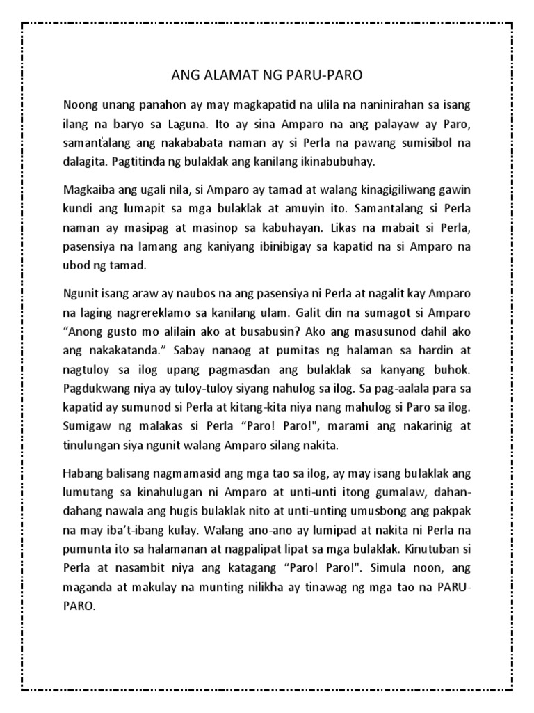 Ang Alamat NG Paru-Paro (Kwento) | PDF