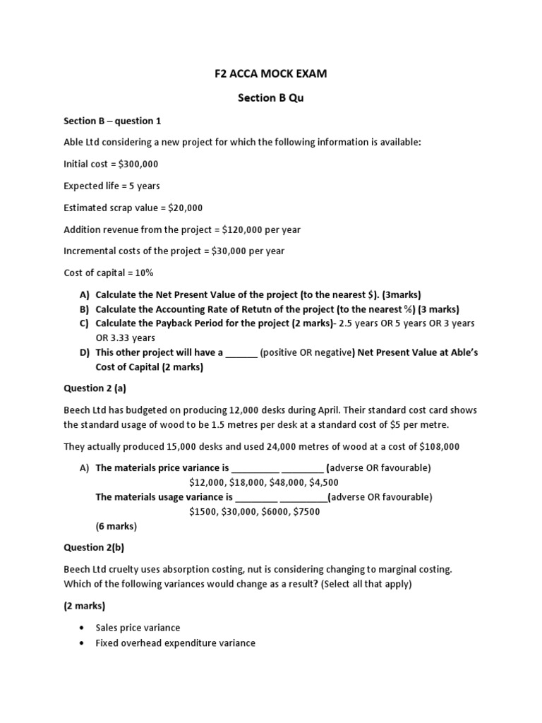 F2 Acca Mock Exam | Download Free PDF | Labour Economics | Financial ...