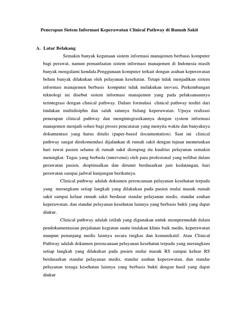 Penerapan Sistem Informasi Keperawatan Clinical Pathway Di Rumah Sakit | PDF