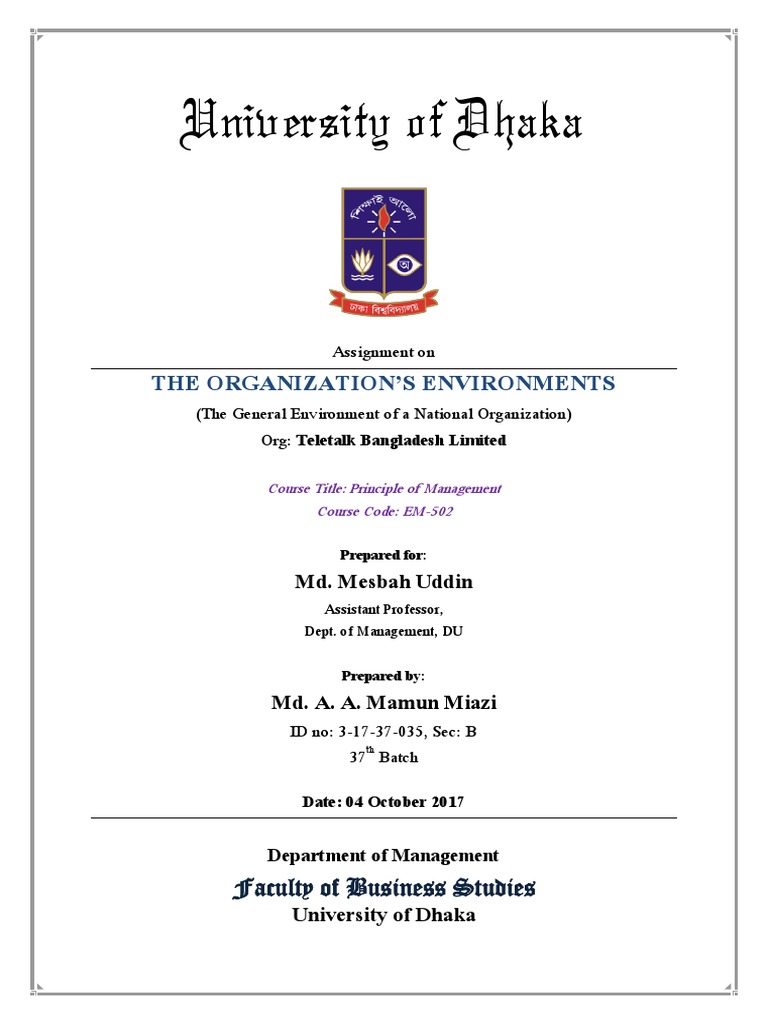 University Assignment Cover Page