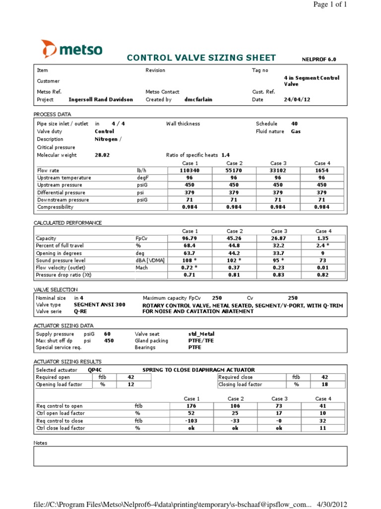 Control Valve Sizing Sheet | PDF | Valve | Plumbing