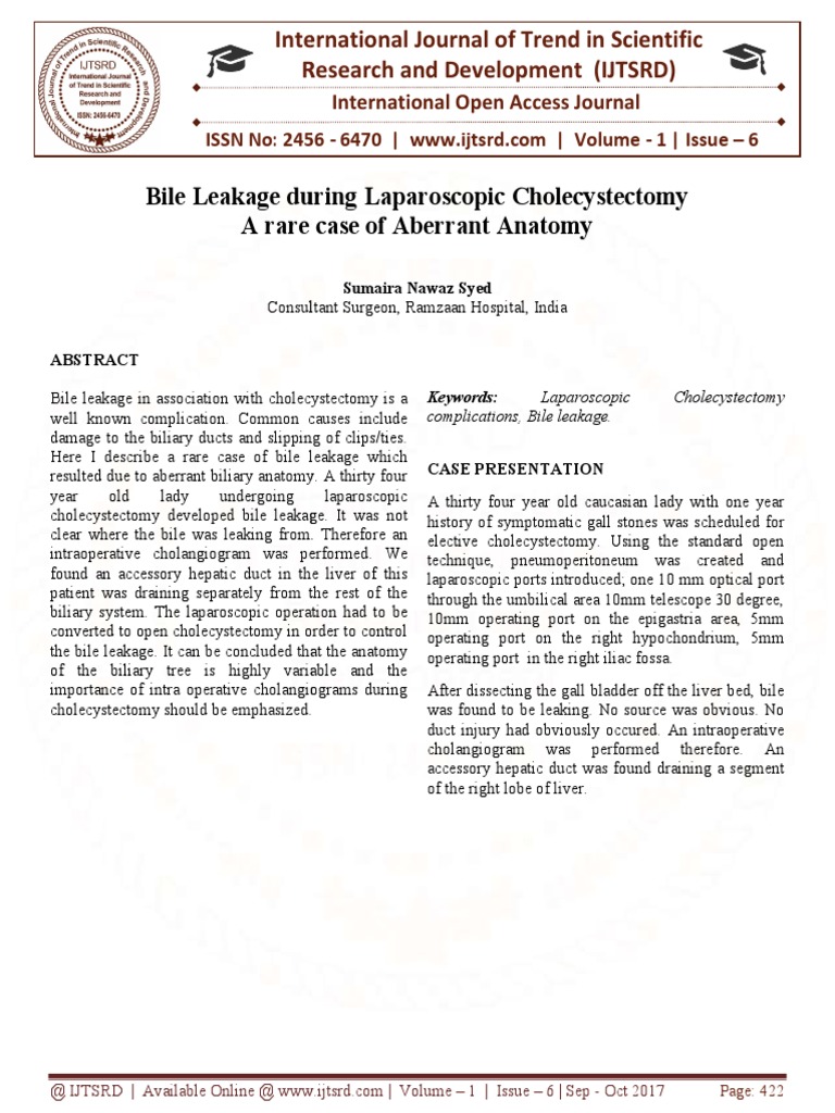 Bile Leakage During Laparoscopic Cholecystectomy A Rare Case of ...
