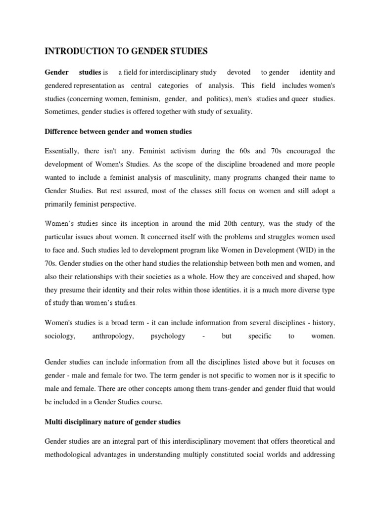 Introduction To Gender Studies | PDF | Gender Studies | Gender