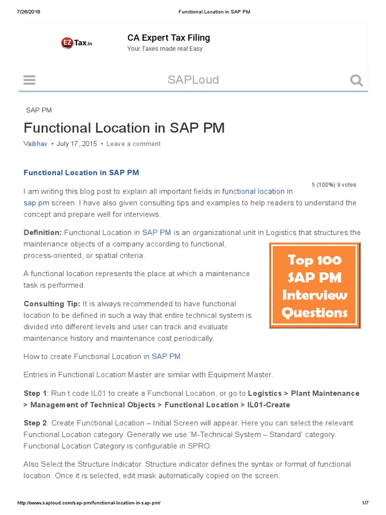 Functional Location In Sap Pm Pdf Specification Technical Standard
