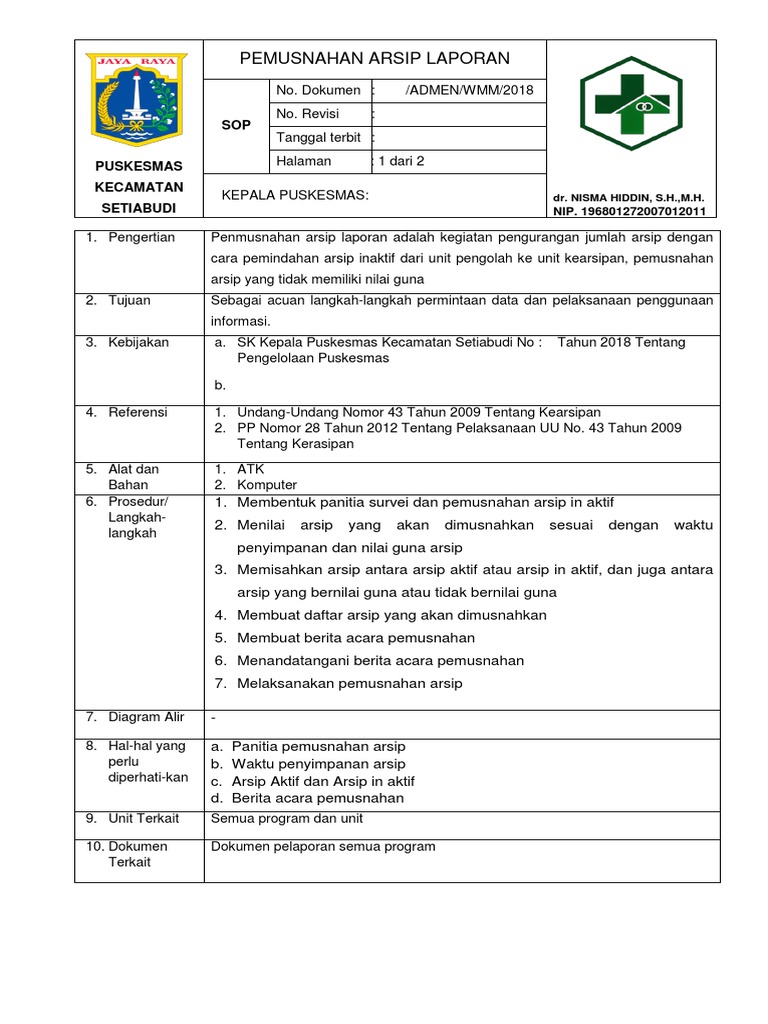 Sop Pemusnahan Arsip