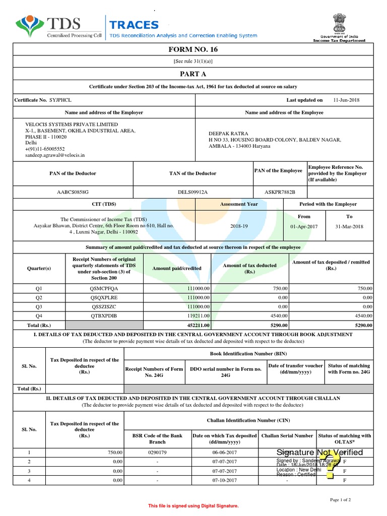 Form 16 PDF | Download Free PDF | Salary | Payments
