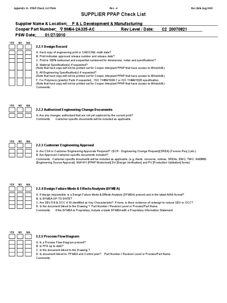 Ford Supplier PPAP Checklist | PDF | Specification (Technical Standard ...