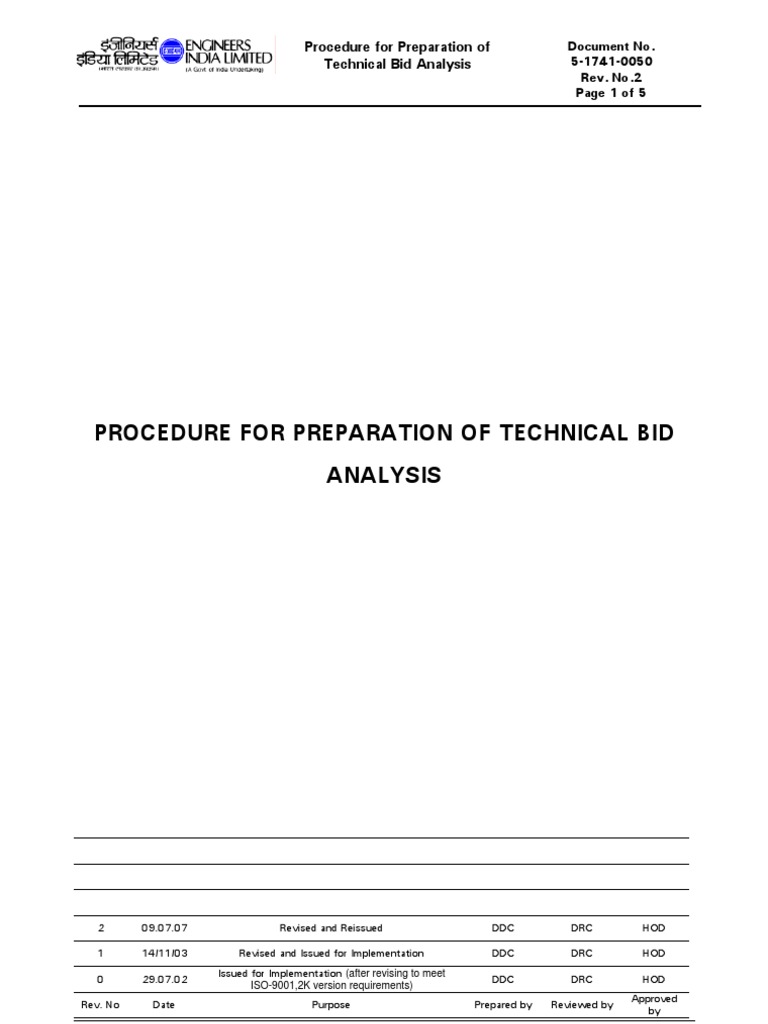 Procedure For Preparation of Technical Bid Analysis | PDF | Government ...