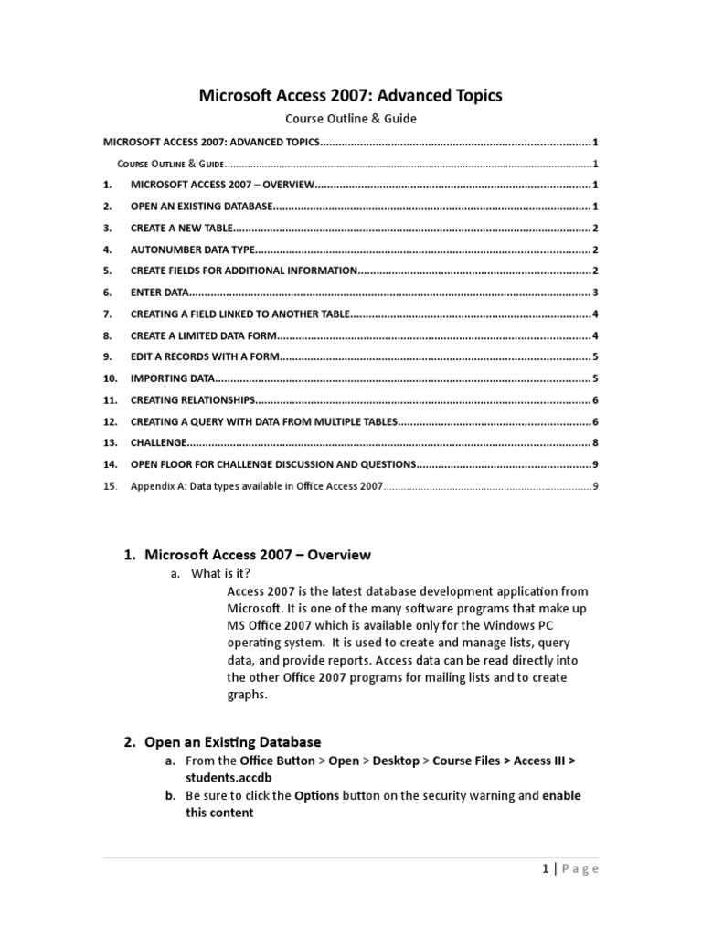 Microsoft Access 2007 Advanced Topics Pdf Microsoft Access Byte 