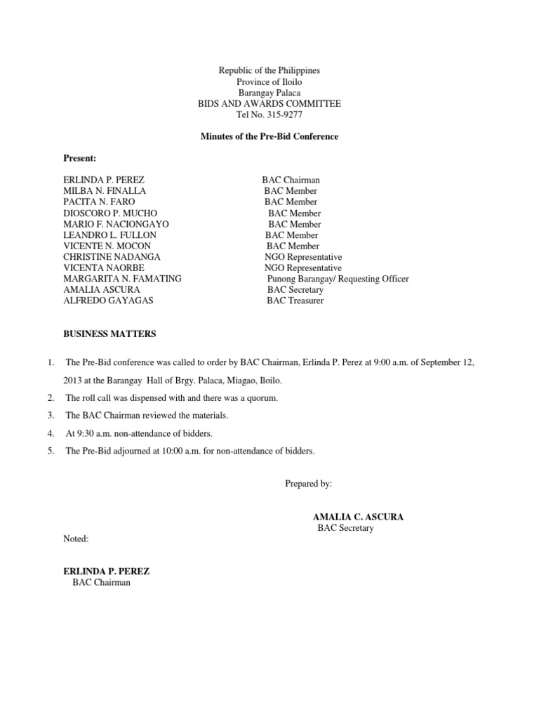 Minutes of The Bid Conference | PDF