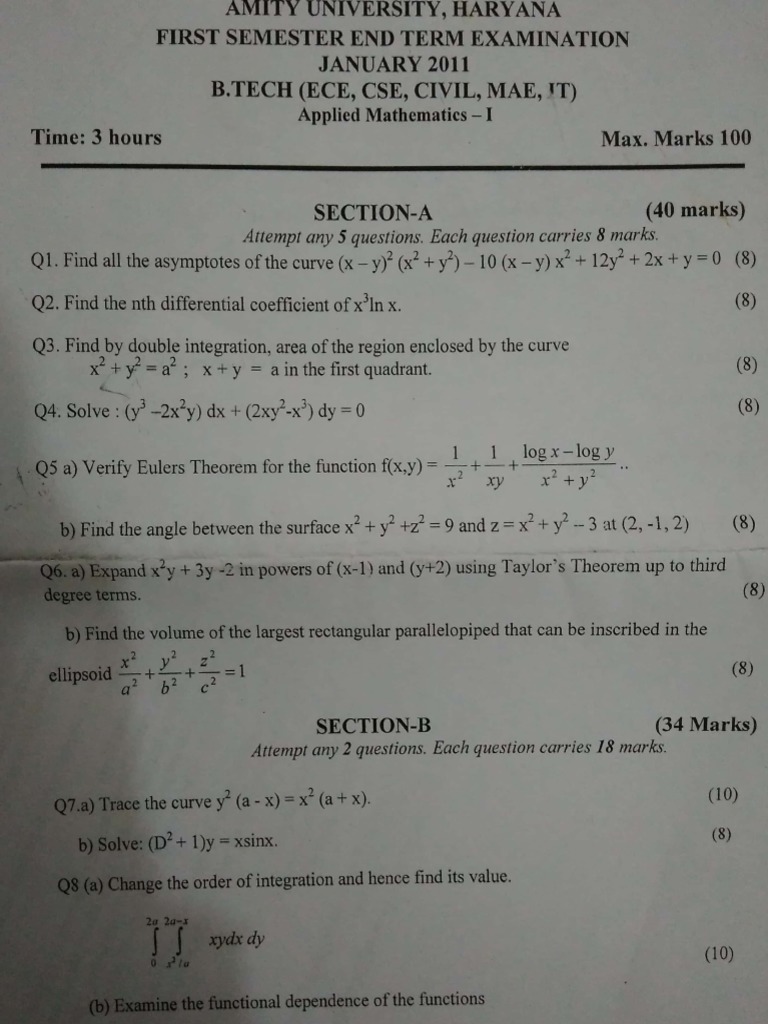Amity University Exam Papers | PDF