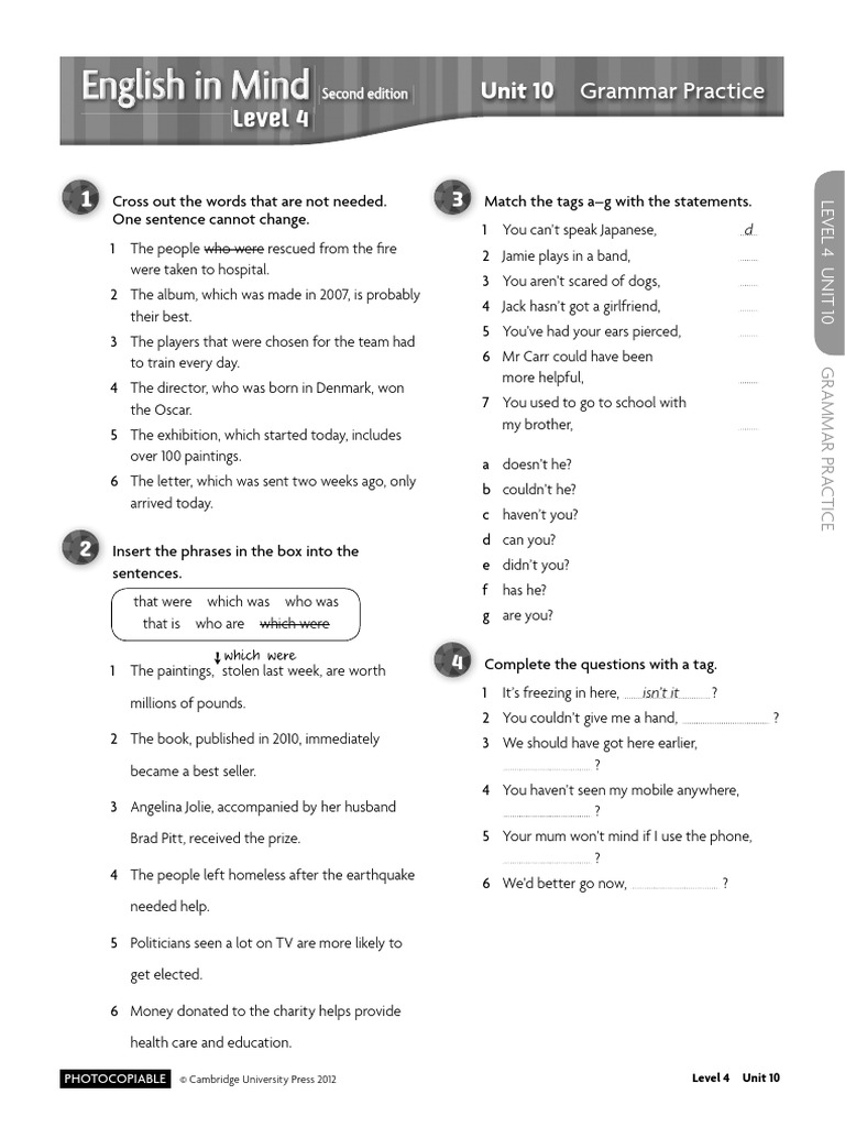 English in Mind Grammar Practice Unit 10 | PDF
